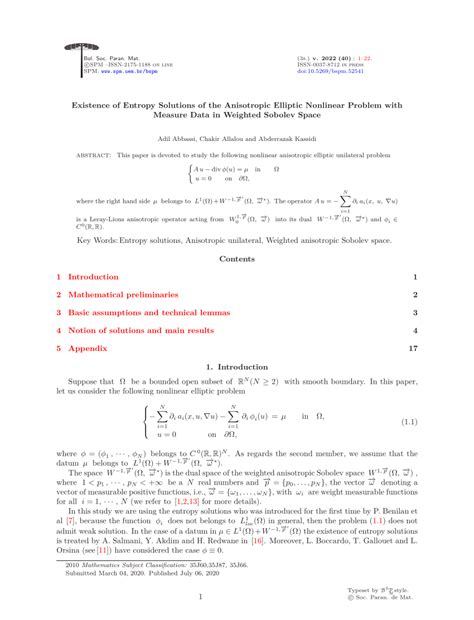 PDF Existence Of Entropy Solutions Of The Anisotropic Elliptic Nonlinear Problem With Measure