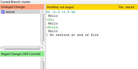 How To Stage Line By Line In Git Gui Although No Newline At End Of