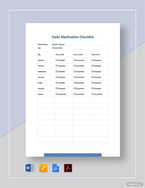 Editable Medication Templates In Word To Download