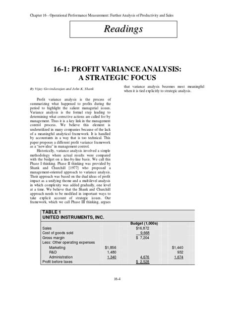 Guide1 Govindarajan Profit Variance Analysis Pdf Strategic