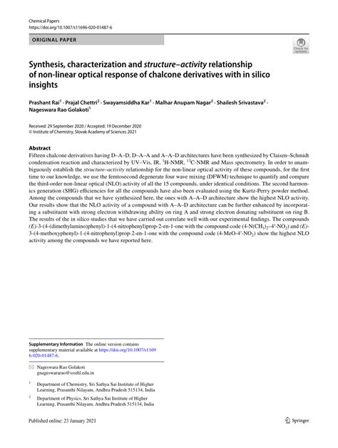 Pdf Synthesis Characterization And Structureactivity Relationship