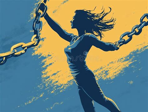 Minimalist Vector Of A Woman Breaking Chains Symbolizing Freedom And Empowerment Stock