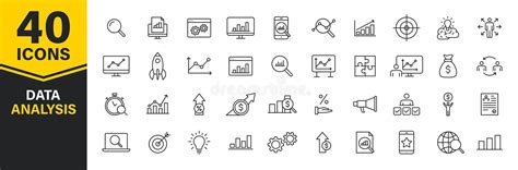 Set Of 40 Data Analysis Web Icons In Line Style Graphs Analysis Big Data Growth Chart