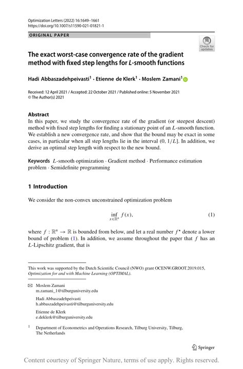 Pdf The Exact Worst Case Convergence Rate Of The Gradient Method With