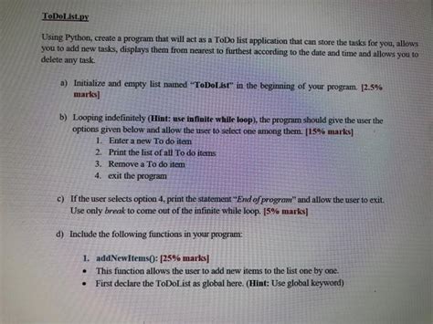 Solved Todolist Py Using Python Create A Program That Will Chegg