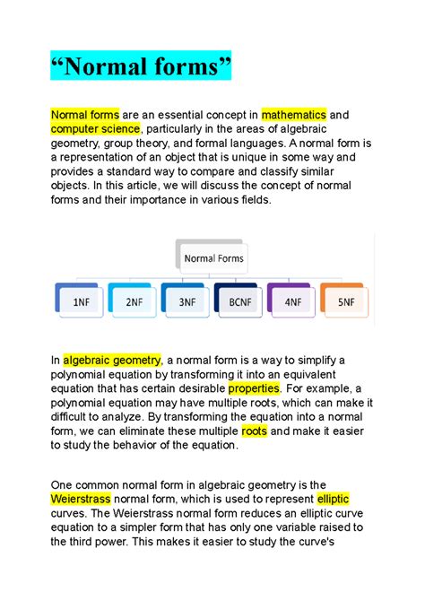 Databases Normal Forms “normal Forms” Normal Forms Are An Essential Concept In Mathematics And