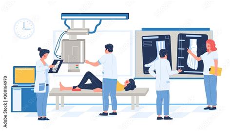 Fluoroscopy Exam In Hospital Clinic Flat Vector Illustration Patient