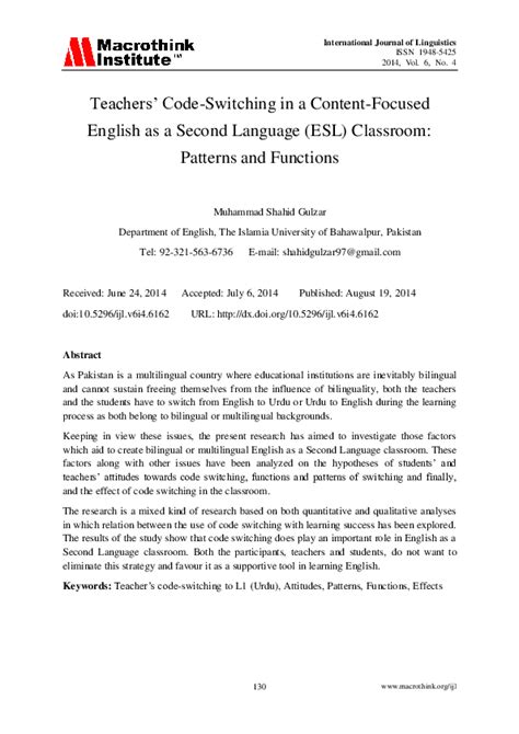 pdf teachers code switching in a content focused english as a second