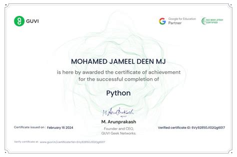 Mohamed Jameel Deen Mj On Linkedin Pythonprogramming Guvi Codingskills Programmingcourse