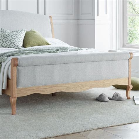 Belle Oak Fabric And Wooden Scroll Bed Happy Beds