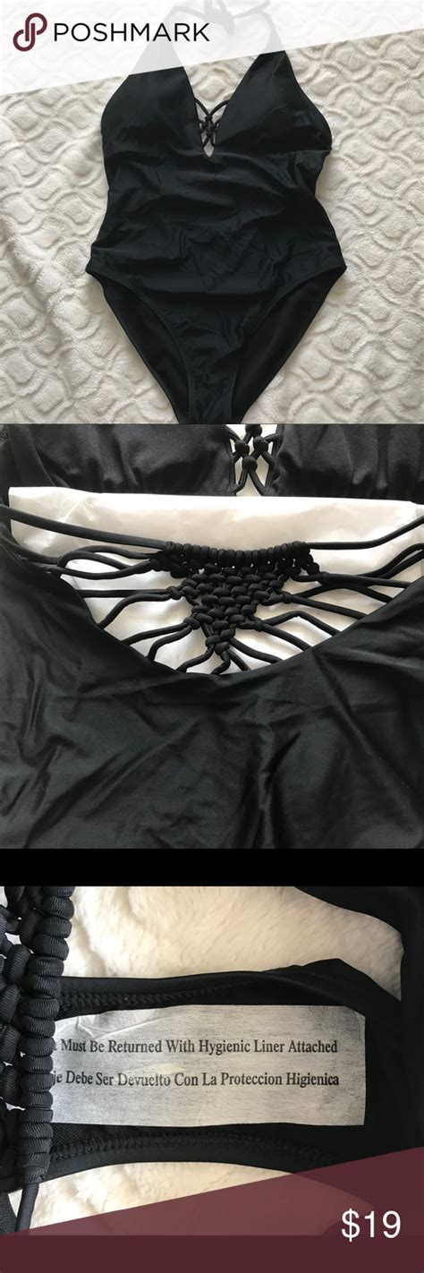 Nwot Black One Piece Bathing Suit Lacey Back L These Bathing