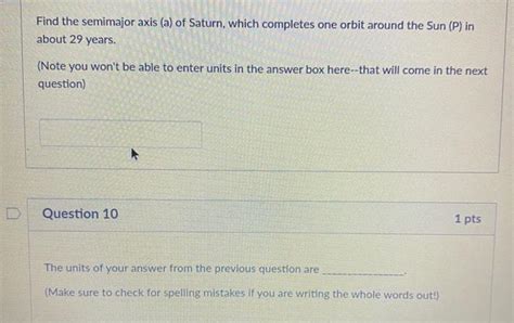 solved find the semimajor axis a of saturn which