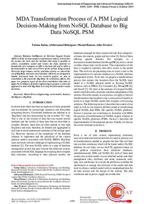 Pdf Mda Transformation Process Of A Pim Logical Decision Making From Nosql Database To Big