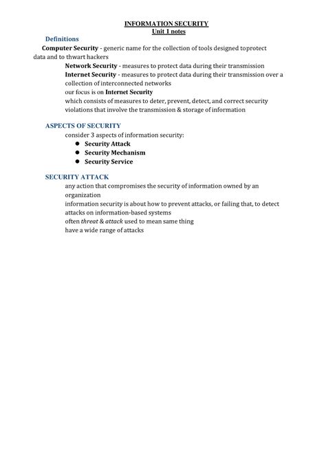 information security unit 1 information security unit 1 notes definitions computer security