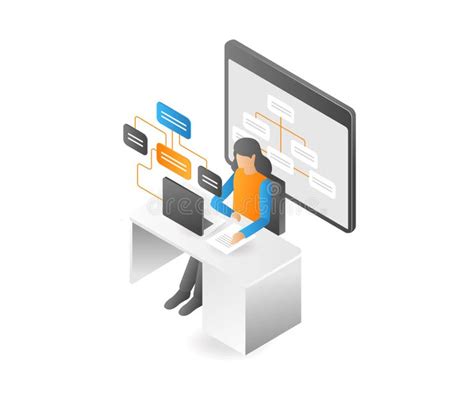 Flat Isometric 3d Flat Illustration Of Working With Computer Network Stock Illustration