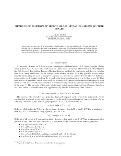 Pdf Methods Of Solution Of Second Order Linear Equations On Time