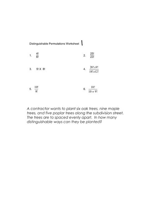 Distinguishable Permutations Worksheet 1 Pdf