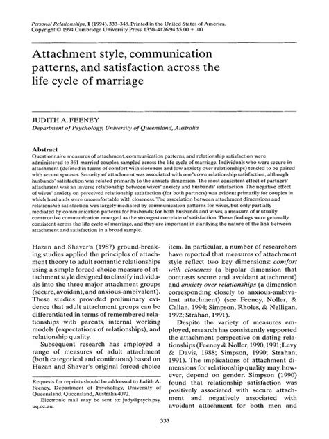 Feeney J A 1994 Attachment Style Communication Patterns And