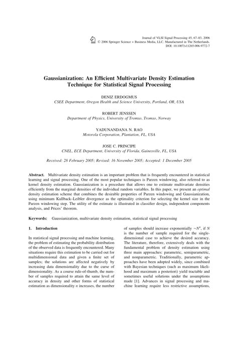 Pdf Gaussianization An Efficient Multivariate Density Estimation Technique For Statistical