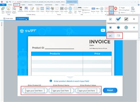 runtime conditions or variables for dynamic text entry fields in