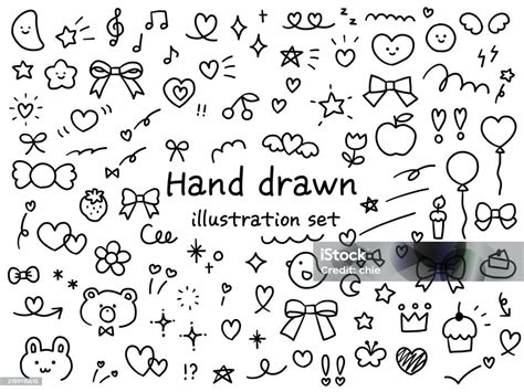 Vector Illustration Set Of Hand Drawn Cute Decorative Illustrations