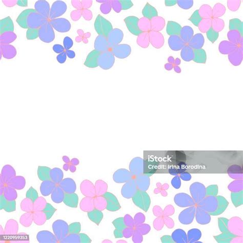 흰색 배경에 섬세한 분홍색과 라일락 꽃의 벡터 프레임입니다 벽지 섬유 포장지 노트북 전화 커버의 디자인 0명에 대한 스톡 벡터 아트 및 기타 이미지 Istock