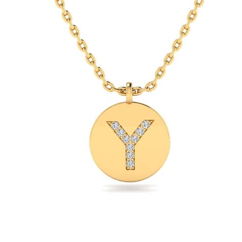 Superjeweler Y Initial Necklace Disc Style In 14 Karat Yellow Gold