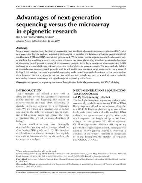 Pdf Advantages Of Next Generation Sequencing Versus The Microarray In