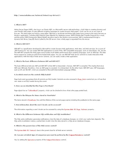 Dotnet Interview Questions Pdf Active Server Pages Component Object Model