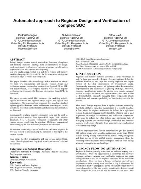 Automated Approach To Register Design And Verification Of Complex