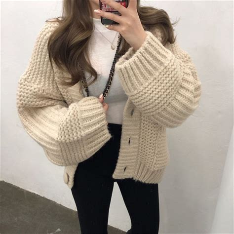 Thick Oversized Chunky Cable Knit Cardigan Coat Button Up Sunifty
