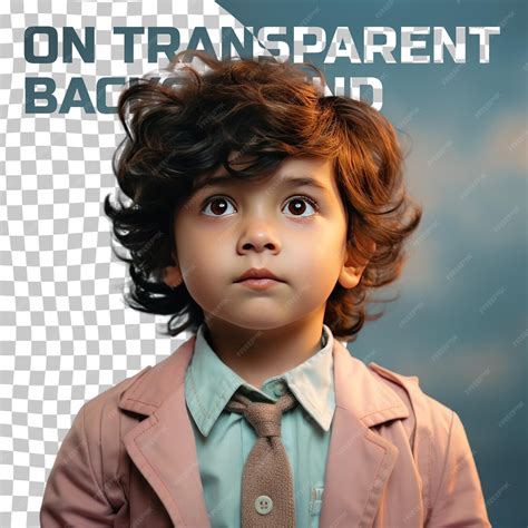 동남아시아 인종의 파란 머리카락을 가진 놀란 어린이 소년은 기자 의상을 입고 파스텔 스카이 블루 배경에 드라마틱한 조명 스타일의 프로필로 포즈를 취합니다 프리미엄 Ai