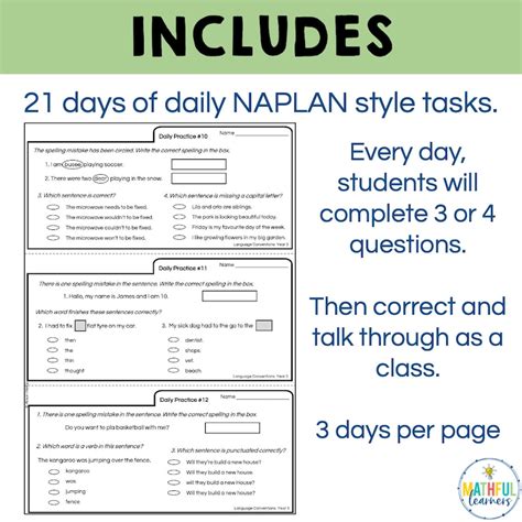 Naplan Language Conventions Practice Tests Year 3 Daily Worksheets Etsy