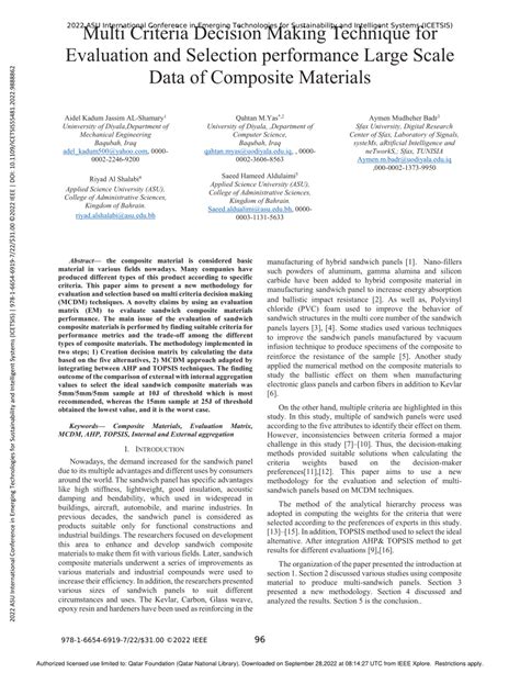 Pdf Multi Criteria Decision Making Technique For Evaluation And Selection Performance Large