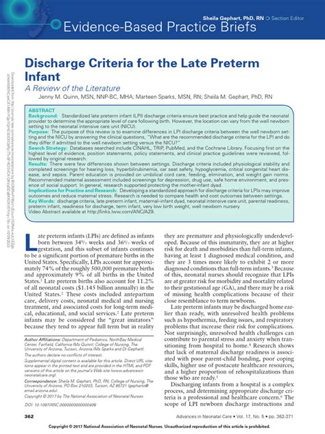 Discharge Criteria For The Late Preterm Infant A 8 Pdf