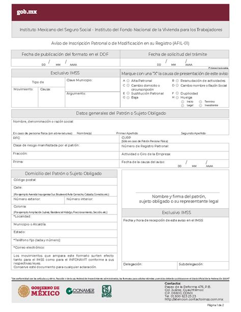 Afil 01 Formato Para Dar De Alta A Patrones P·gina 1 De 2 Contacto