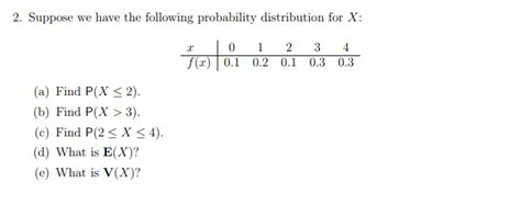 Solved 2 Suppose We Have The Following Probability Chegg Com