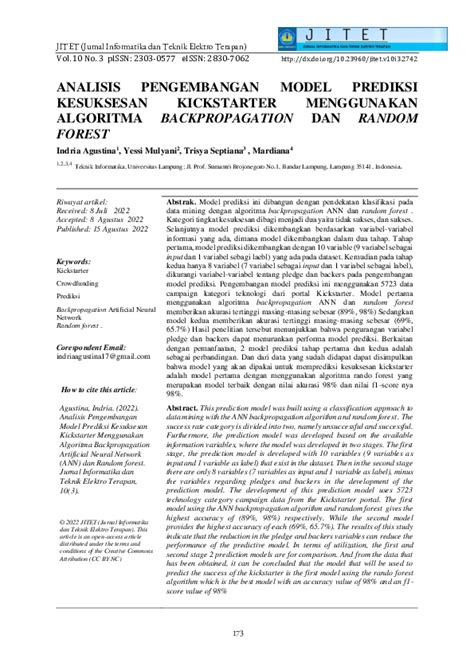 Pdf Analisis Pengembangan Model Prediksi Kesuksesan Kickstarter Menggunakan Algoritma