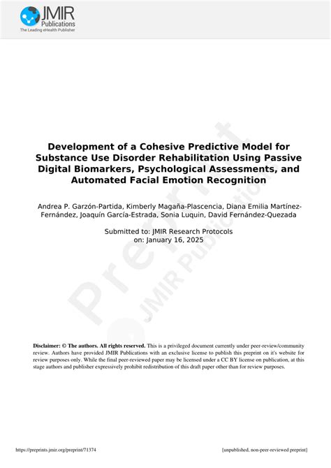Pdf Development Of A Cohesive Predictive Model For Substance Use Disorder Rehabilitation Using