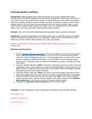 Lab Report Docx Measuring Weather Lab Report Introduction Meteorologists Draw Conclusions