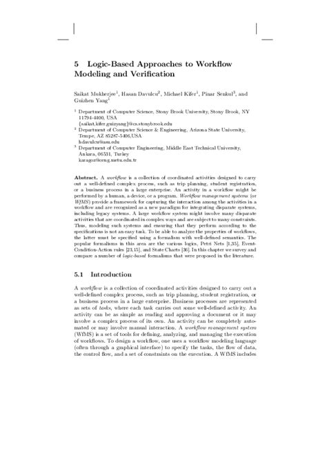 Pdf Logic Based Approaches To Workflow Modeling And Verification