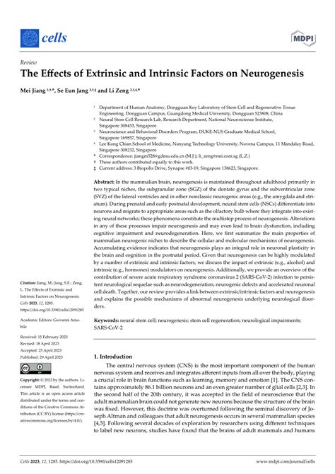 Pdf The Effects Of Extrinsic And Intrinsic Factors On Neurogenesis