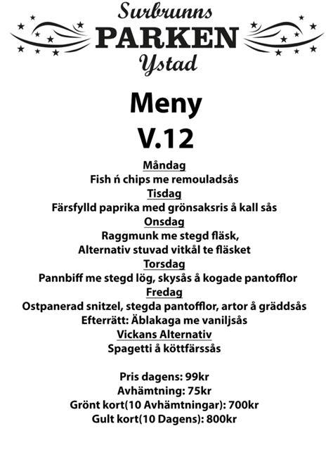 Veckans Meny Surbrunnsparken Ystad