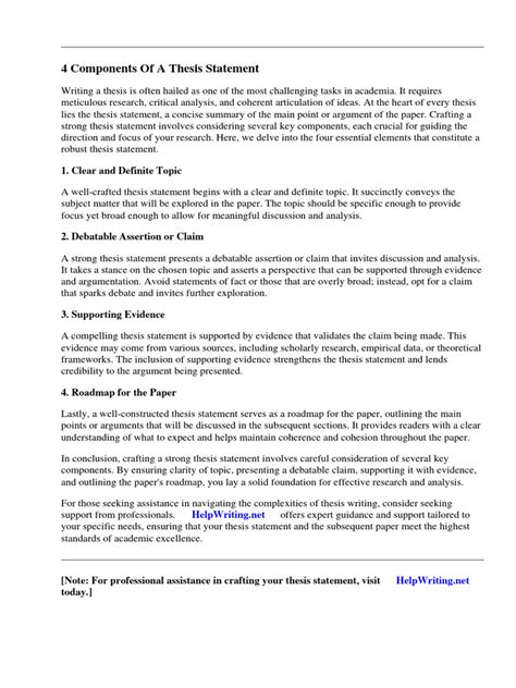 4 Components Of A Thesis Statement Pdf Thesis Essays