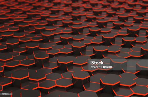 빨간색 선이있는 추상적 인 검은 색 육각 형 배경 컬러 하이테크 미래 기하학적 패턴 0명에 대한 스톡 사진 및 기타 이미지 0명 3차원 형태 개념 Istock