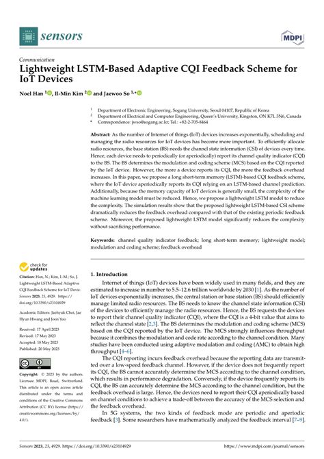pdf lightweight lstm based adaptive cqi feedback scheme for iot devices