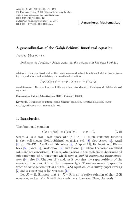 Pdf A Generalization Of The Gołąb Schinzel Functional Equation