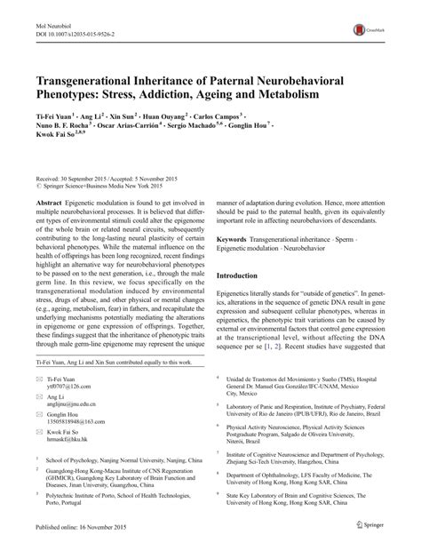 Pdf Transgenerational Inheritance Of Paternal Neurobehavioral Phenotypes Stress Addiction