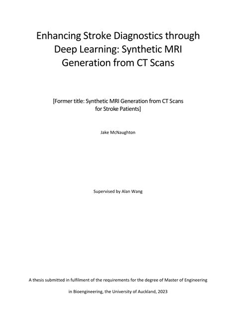 Pdf Enhancing Stroke Diagnostics Through Deep Learning Synthetic Mri Generation From Ct Scans