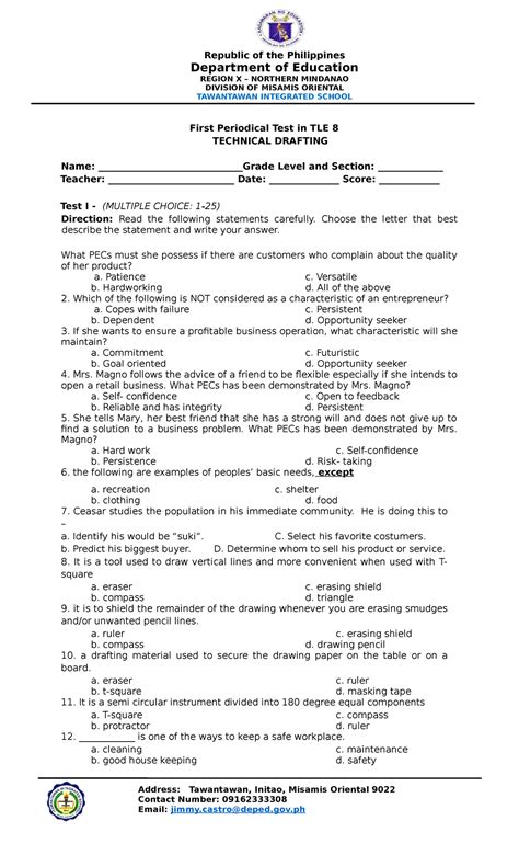 Tle 8 First Periodical Test In Technical Drafting Studocu